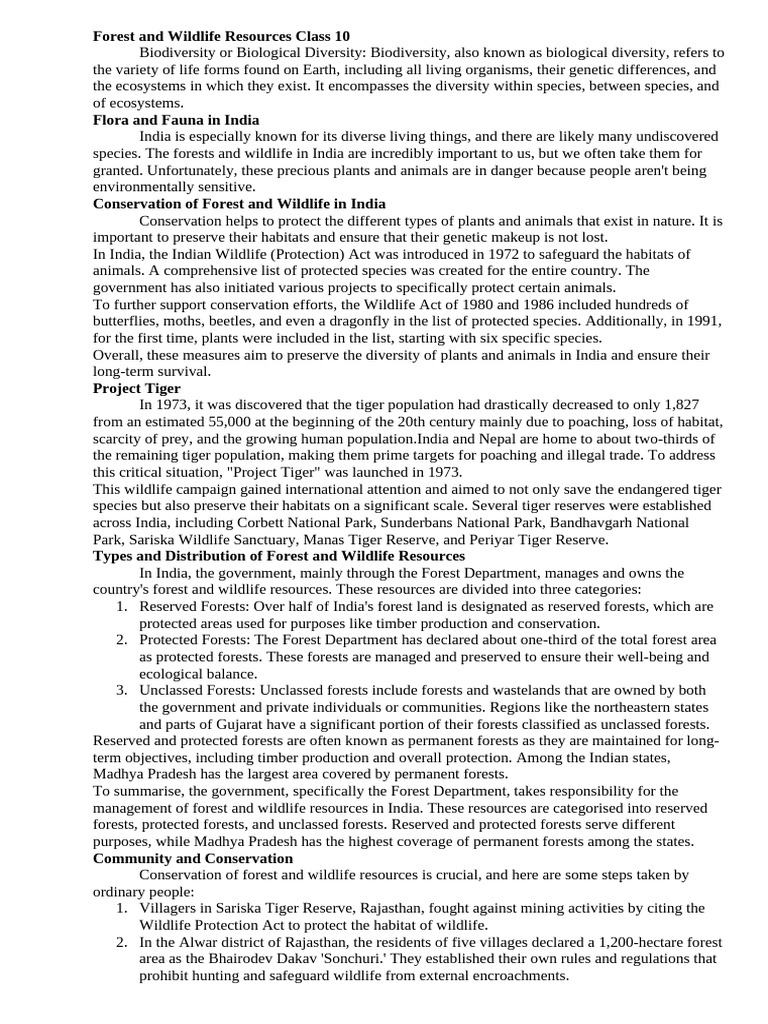 Geography Chapter 2 Forest and Wildlife Resources | PDF | Biodiversity ...