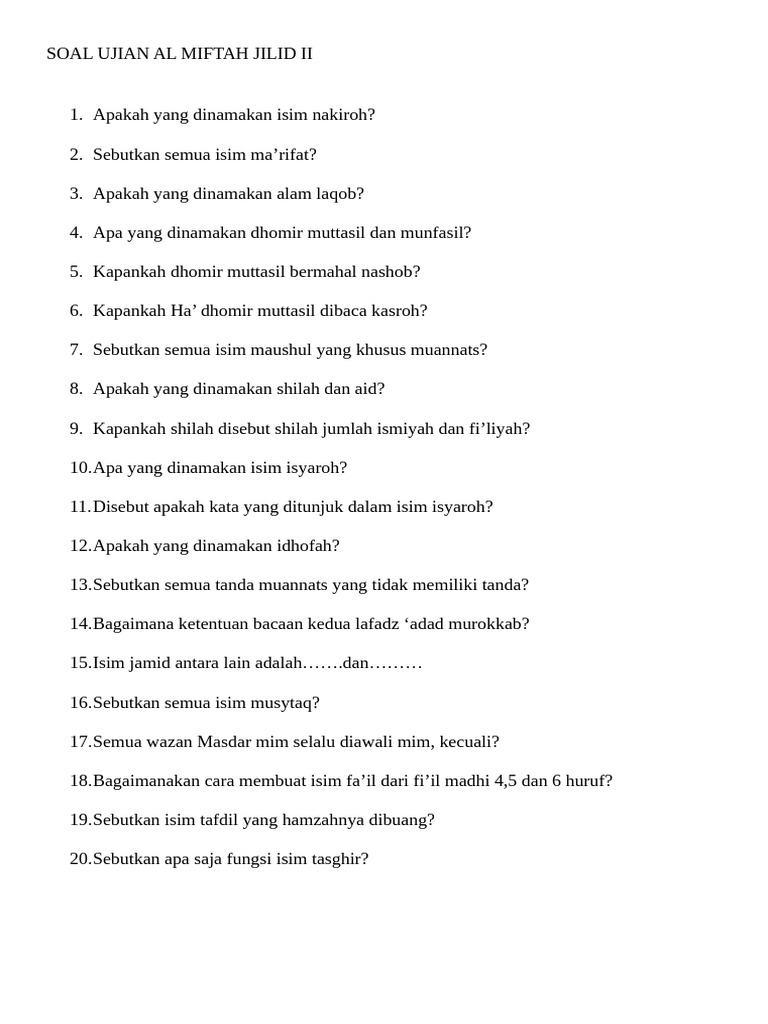 Soal MD Ujian Al Miftah Jilid Ii | PDF