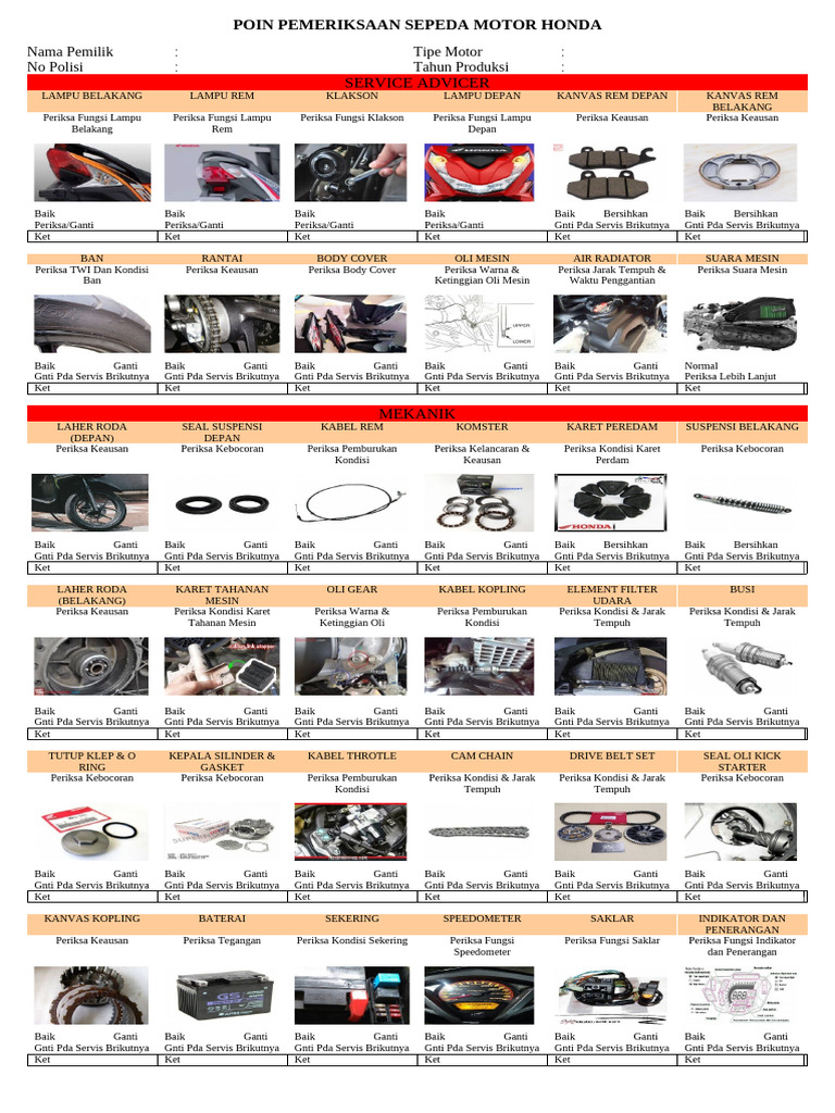 Poin Pemeriksaan Sepeda Motor Honda | PDF
