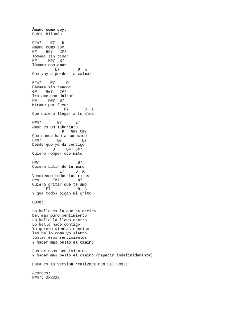 Letras de "Ámame como soy" | PDF