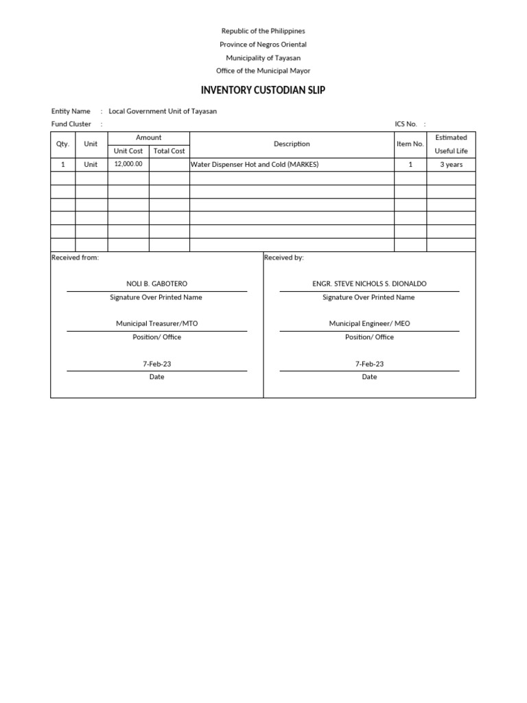 Inventory Custodian Slip | PDF