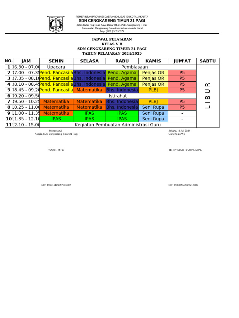 JADWAL KUMER KELAS 5 TP 2023-2024 CENGTIM | PDF