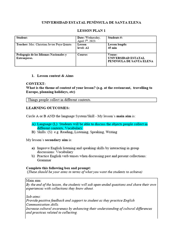 A1 Lesson Plan: Discussing Collections | PDF | English Language | Learning