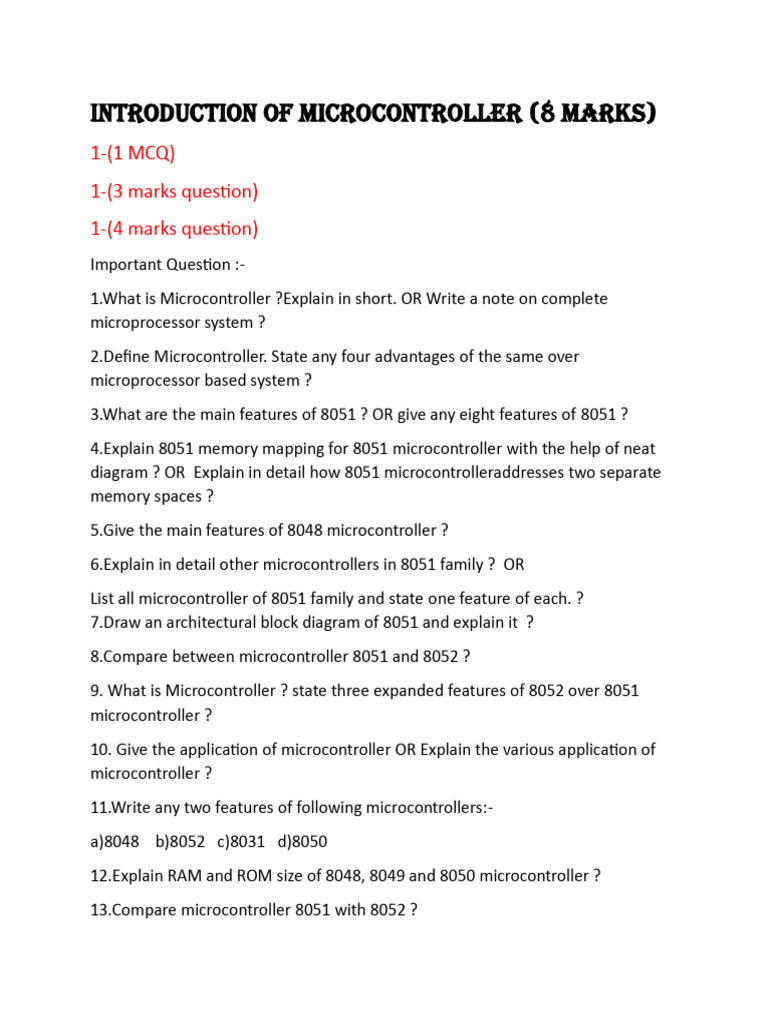 Introduction of Microcontroller IMP Question | PDF