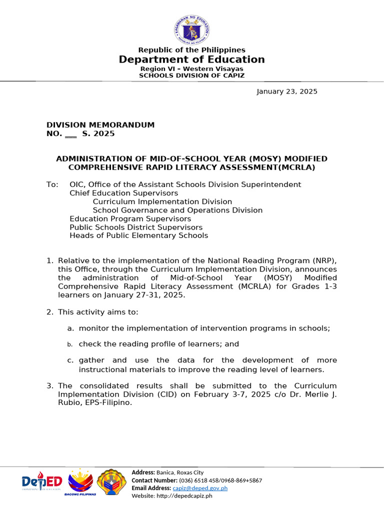 Administration of MOSY CRLA 2025 | PDF | Learning Methods | Cognition