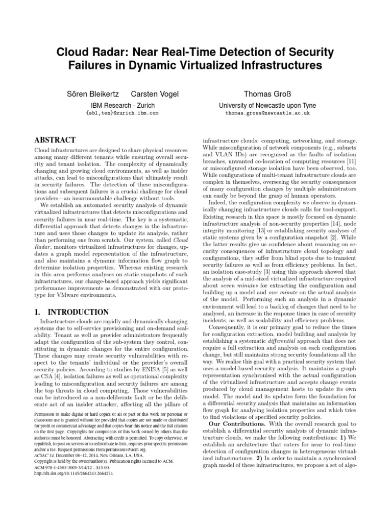 Cloud Radar: Near Real-Time Detection of Security Failures in Dynamic Virtualized ...
