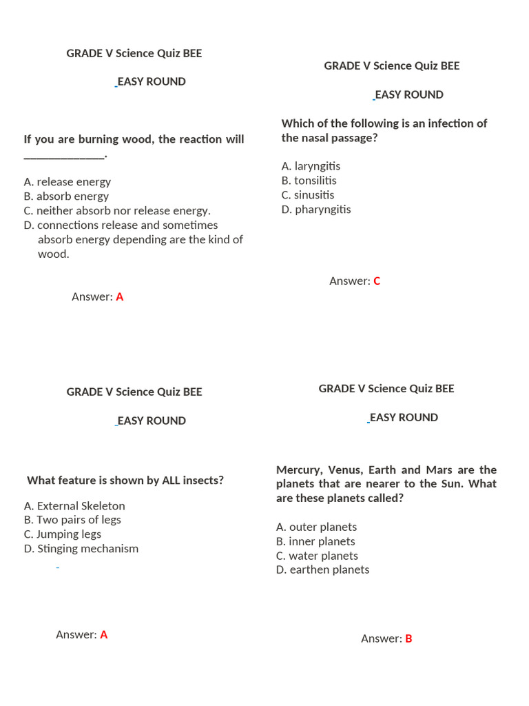 Science Quiz Bee Questions | PDF | Water | Combustion