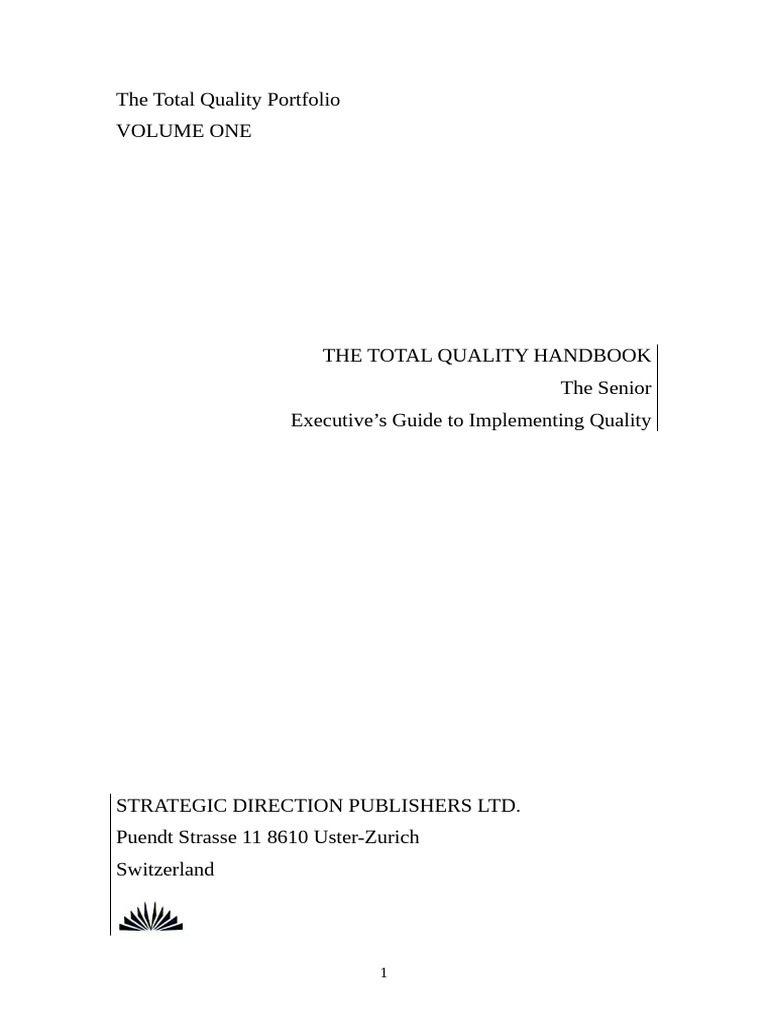 The Total Quality Portfolio Volume One | PDF | Quality Management ...