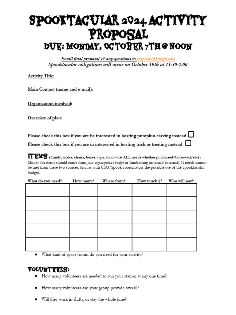 Spooktacular 2024 Activity Proposal | PDF