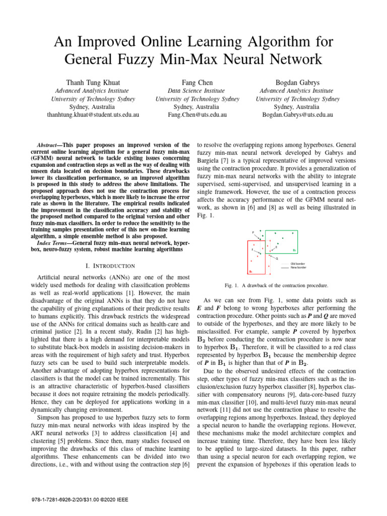 An Improved Online Learning Algorithm For General Fuzzy Min-Max Neural Network | PDF | Machine ...