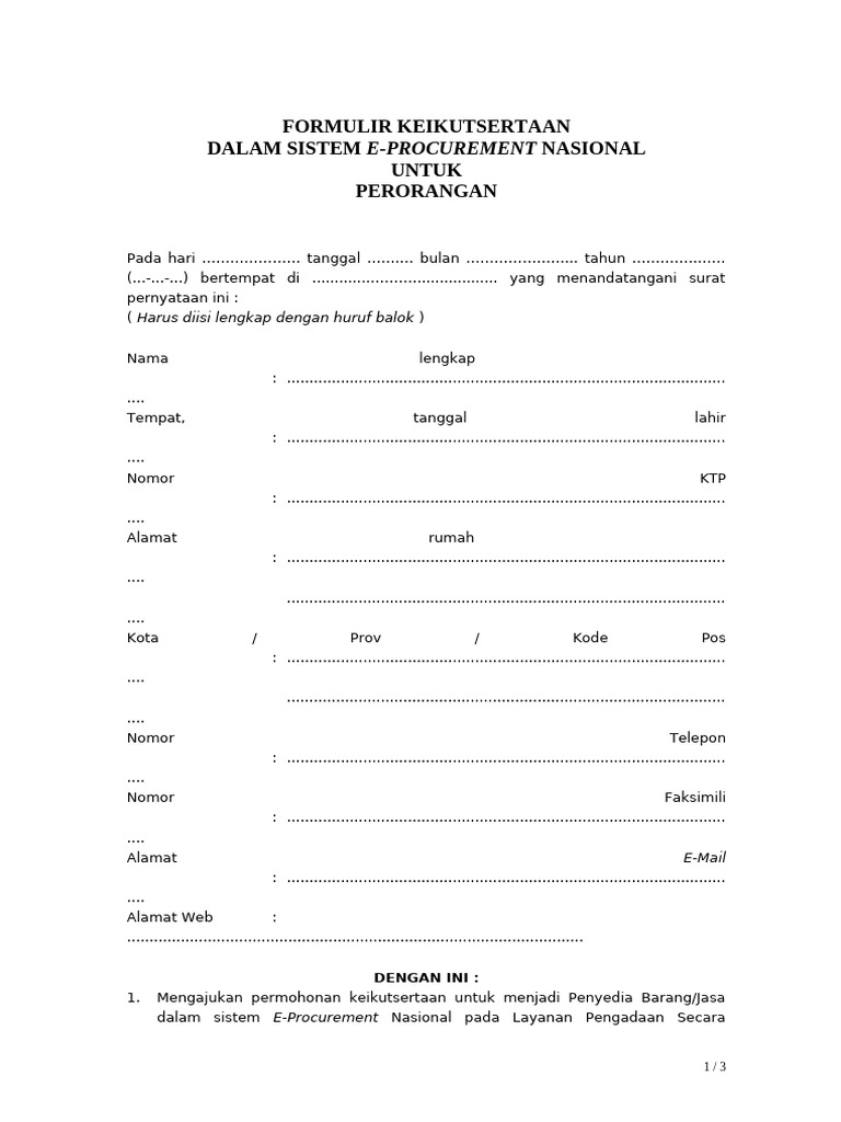 Formulir - Keikutsertaan - Perorangan | PDF