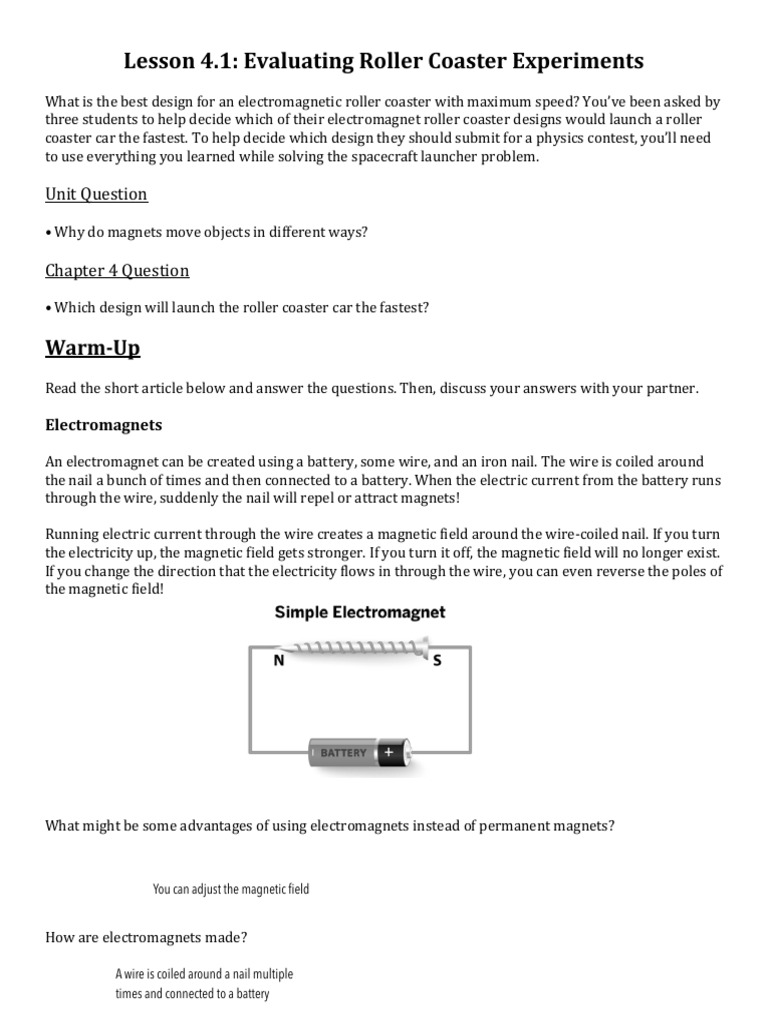 Magnetism 4.1 Evaluating Roller Coaster Experiments | PDF | Magnet ...