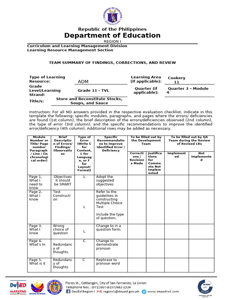 cookery 11 q3 module 4 | PDF