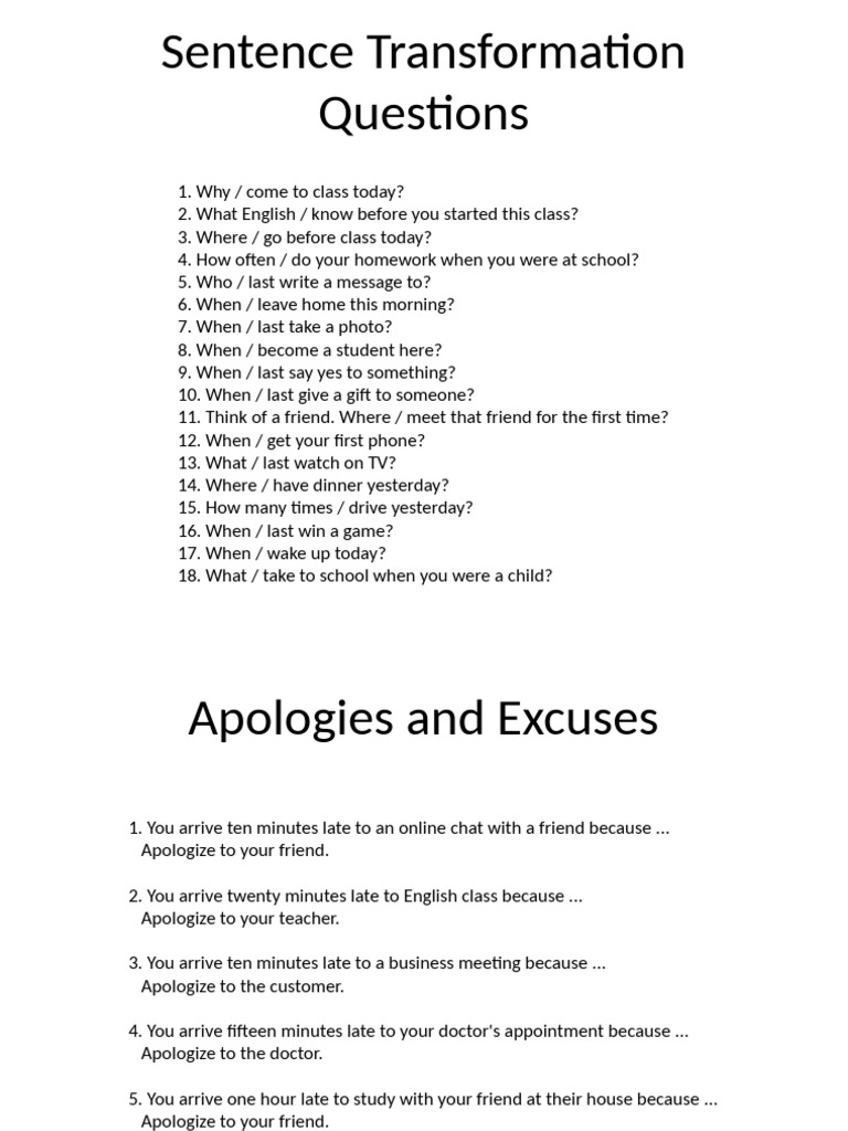 Sentence Transformation and Apologies | PDF