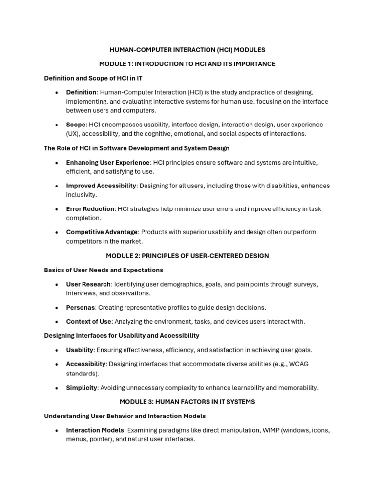 INTRO To HCI Modules | PDF | Usability | Human–Computer Interaction