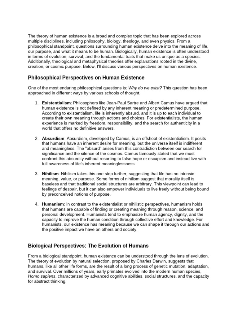 Perspectives on Human Existence Explained | PDF | Existentialism | Moksha