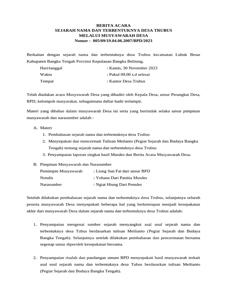 BA musdes sejarah nama desa 2023 | PDF