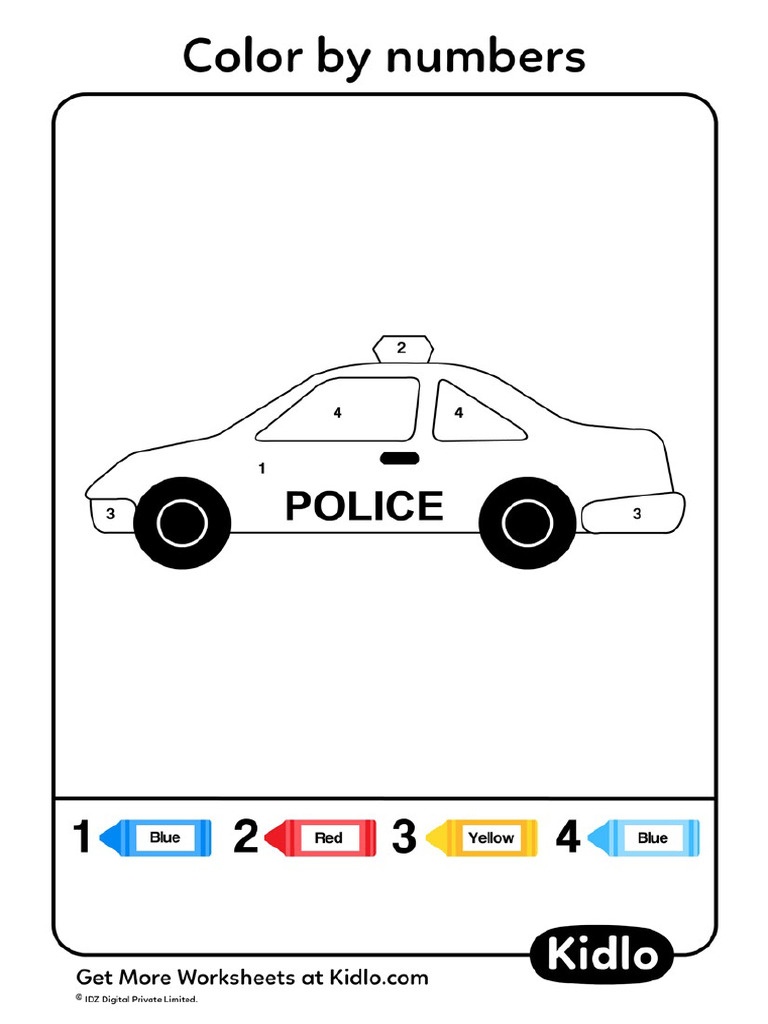 Color by Numbers Cars Worksheet 34 | PDF