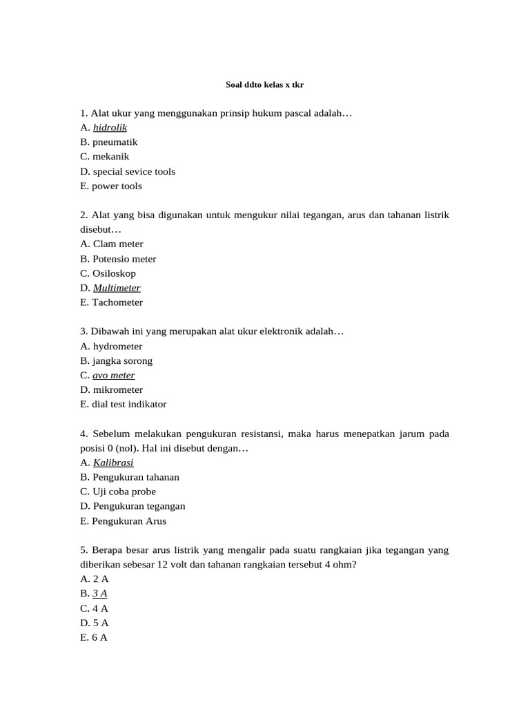 Soal Ddto Kelas X TKR | PDF