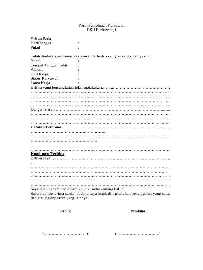 Form Pembinaan Karyawan | PDF
