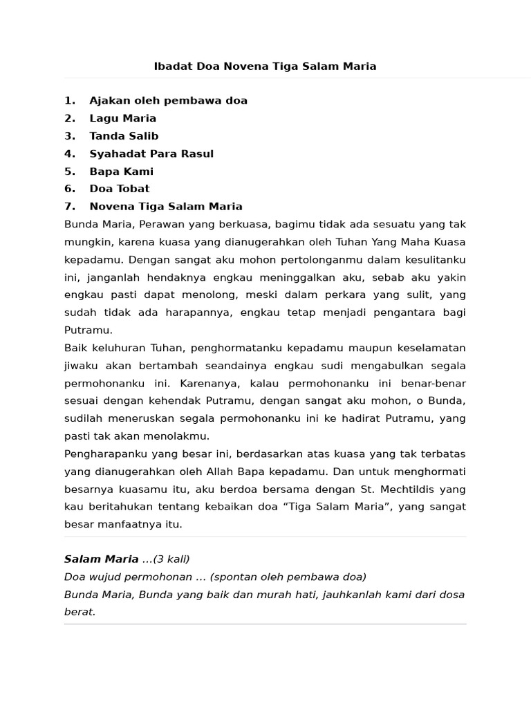 Novena Tiga Salam Maria: Doa dan Pengharapan | PDF