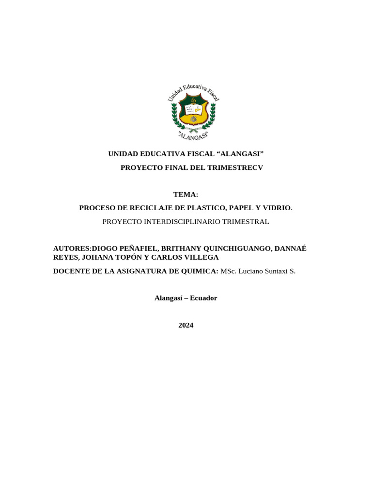 CARATULA PROYECTO INTERDISCIPLINARIO (2) | PDF