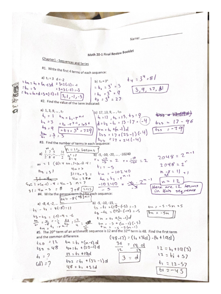 Math 20-1 Final Review Booklet | PDF