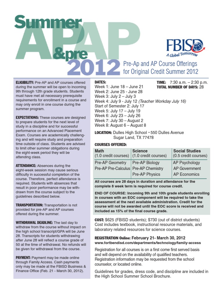 Summer AP Flyer 2012v3 | PDF | Advanced Placement | Secondary School