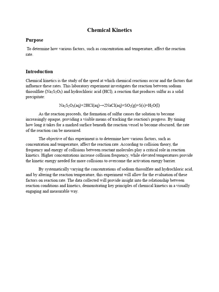 Chemical Kinetics Lab | PDF | Chemical Kinetics | Reaction Rate