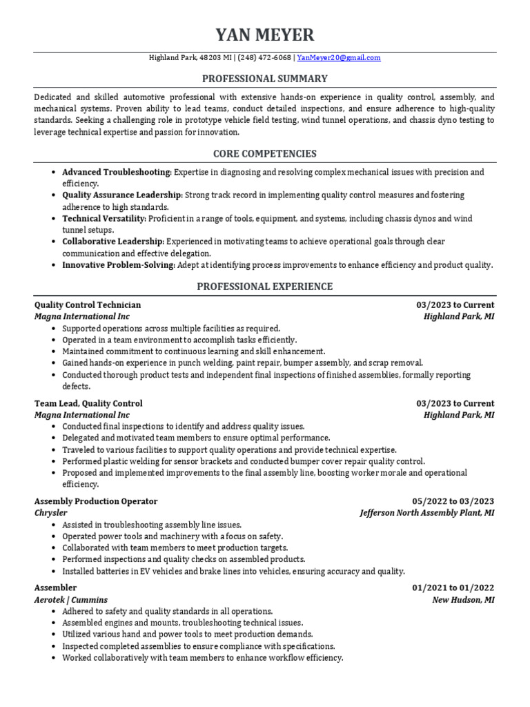 YAN MEYER Resume | PDF | Leadership | Vehicles