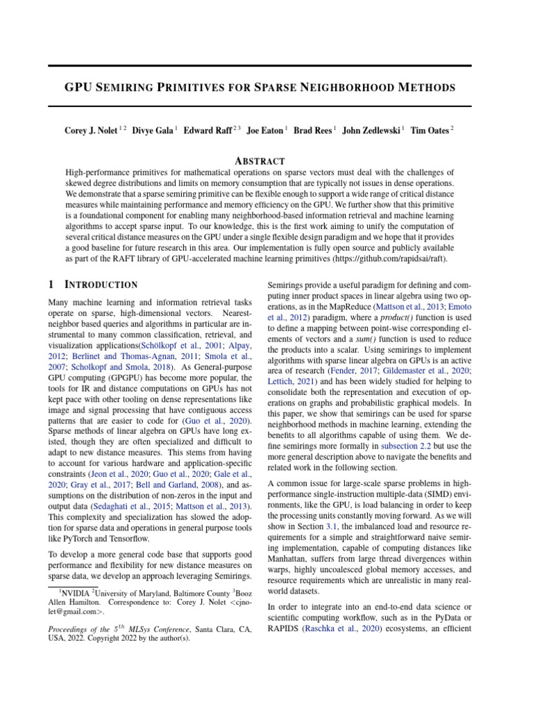 MLSys 2022 Gpu Semiring Primitives For Sparse Neighborhood Methods Paper | PDF | Matrix ...