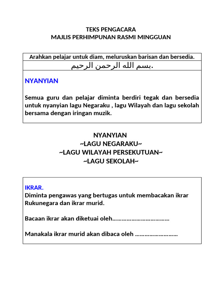 Teks Pengacara Perhimpunan 2023 | PDF