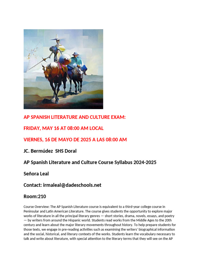 AP Spanish Literature Syllabus 2024-2025 | PDF | Reading Comprehension