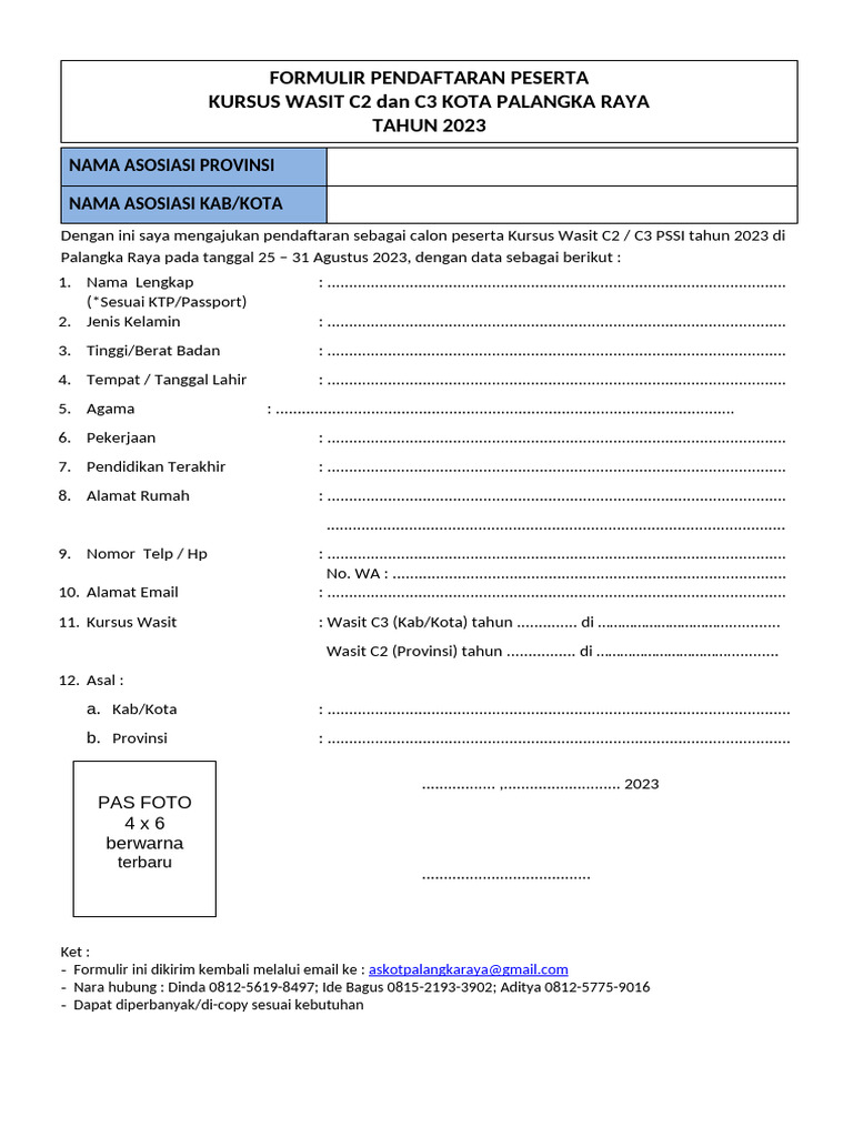 01-Formulir Pendaftaran Kursus Wasit c2 Dan c3 2023 | PDF