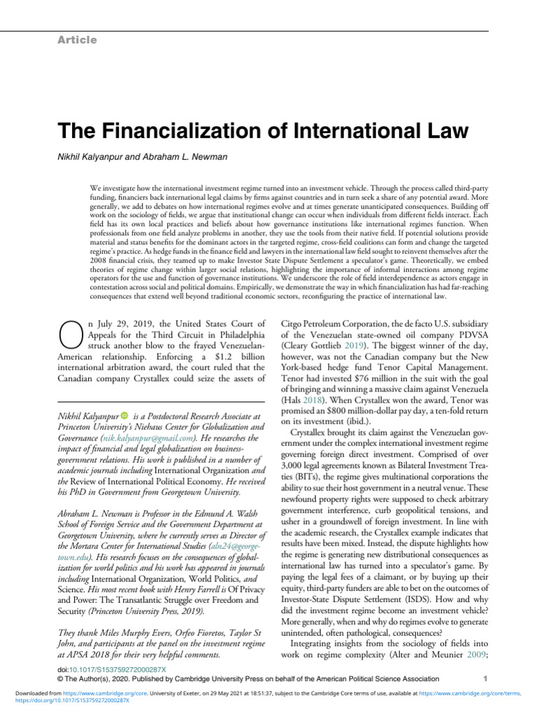 Financialization in International Law | PDF | Governance | Institution