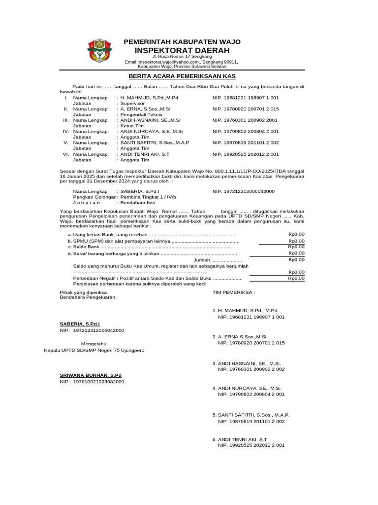 Format Opname Kas dan Barang Sekolah TA 2024 print opname persediaan | PDF