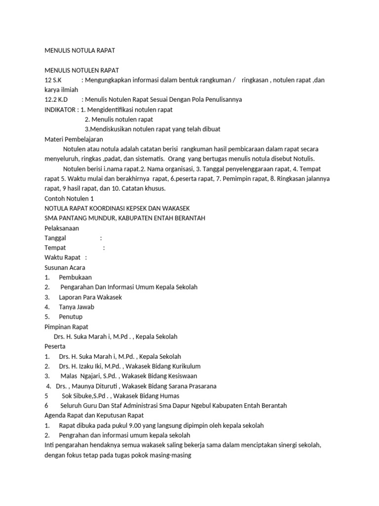 Panduan Menulis Notulen Rapat Efektif | PDF