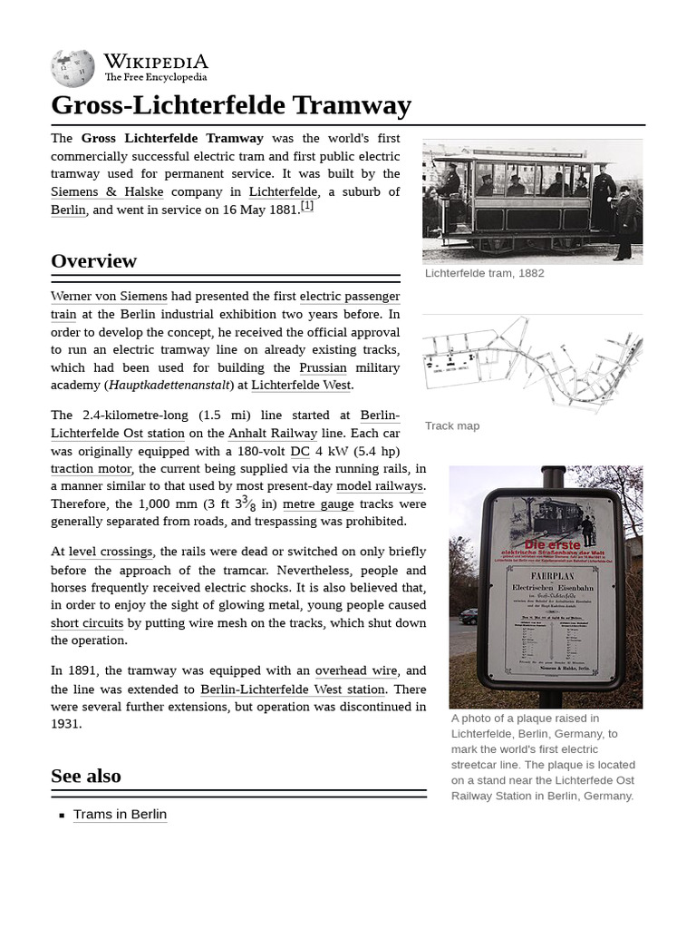 World's First Electric Tramway, 1881 | PDF | Tram | Rail Infrastructure