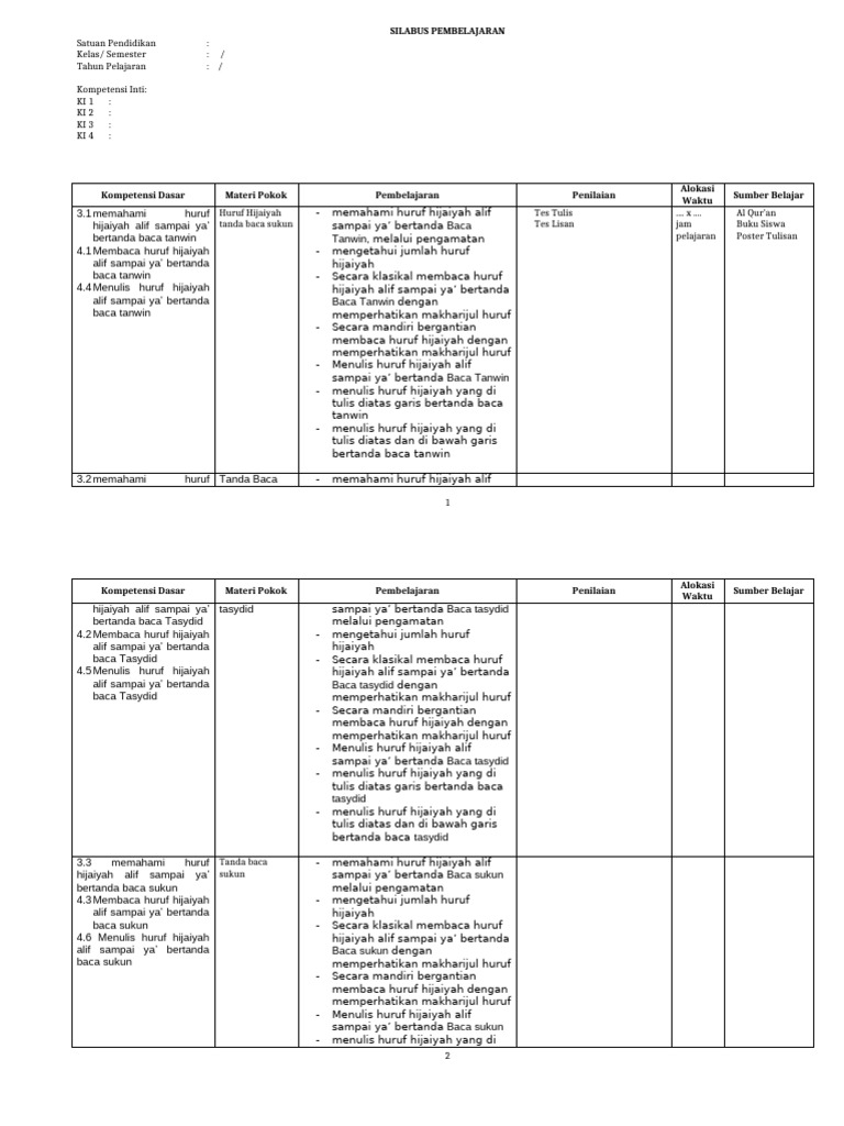 SILABUS BTA Kelas 1 2023 SMTR Genap | PDF