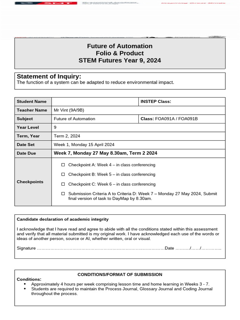 2024_Sem1_MYP_Future_of_Automation_Unit_2_Task | PDF | Prototype | Information