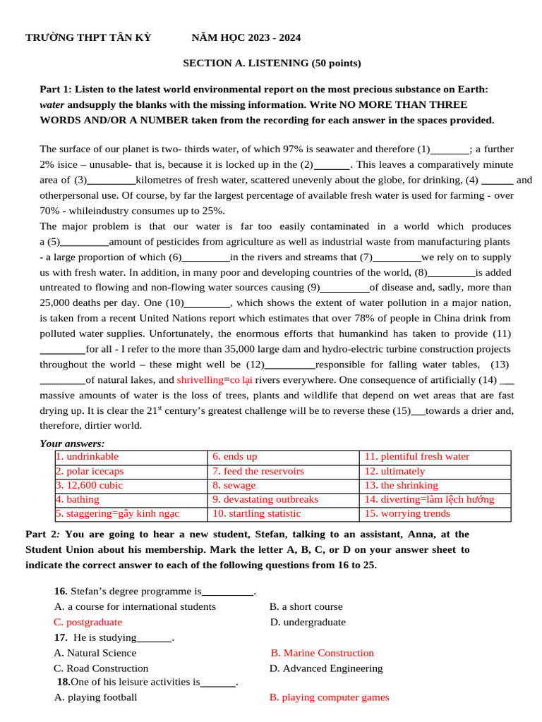 Listening and Vocabulary Exam 2023 | PDF | Obesity | Leptin