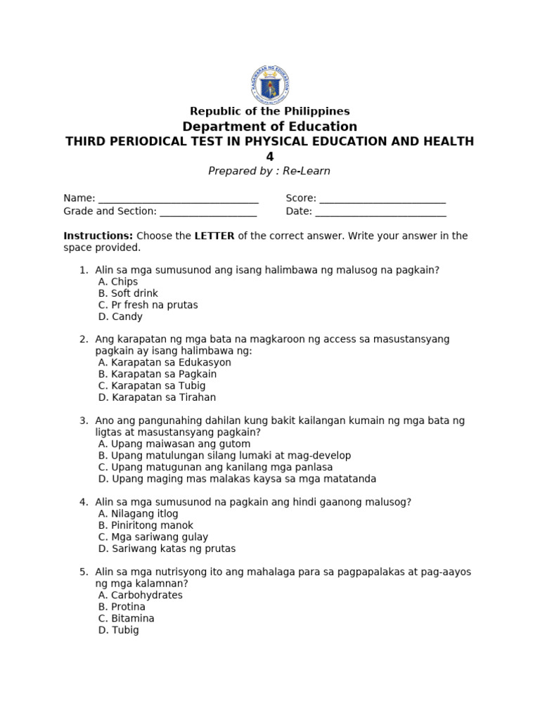 Physical Education and Health 4 (Tagalog Version) | PDF