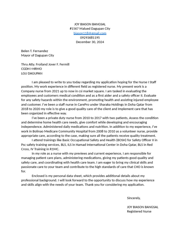 Application Letter | PDF | Nursing | Health Care