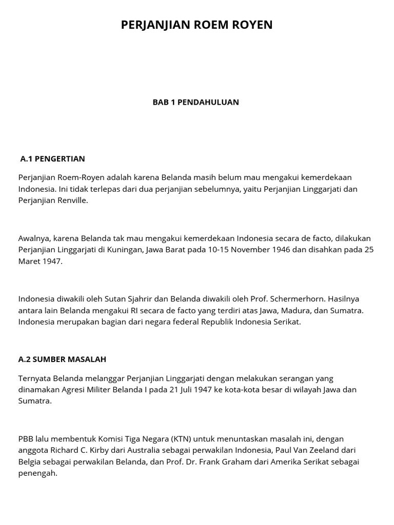 Perjanjian Roem-Royen: Tonggak Diplomasi Indonesia | PDF