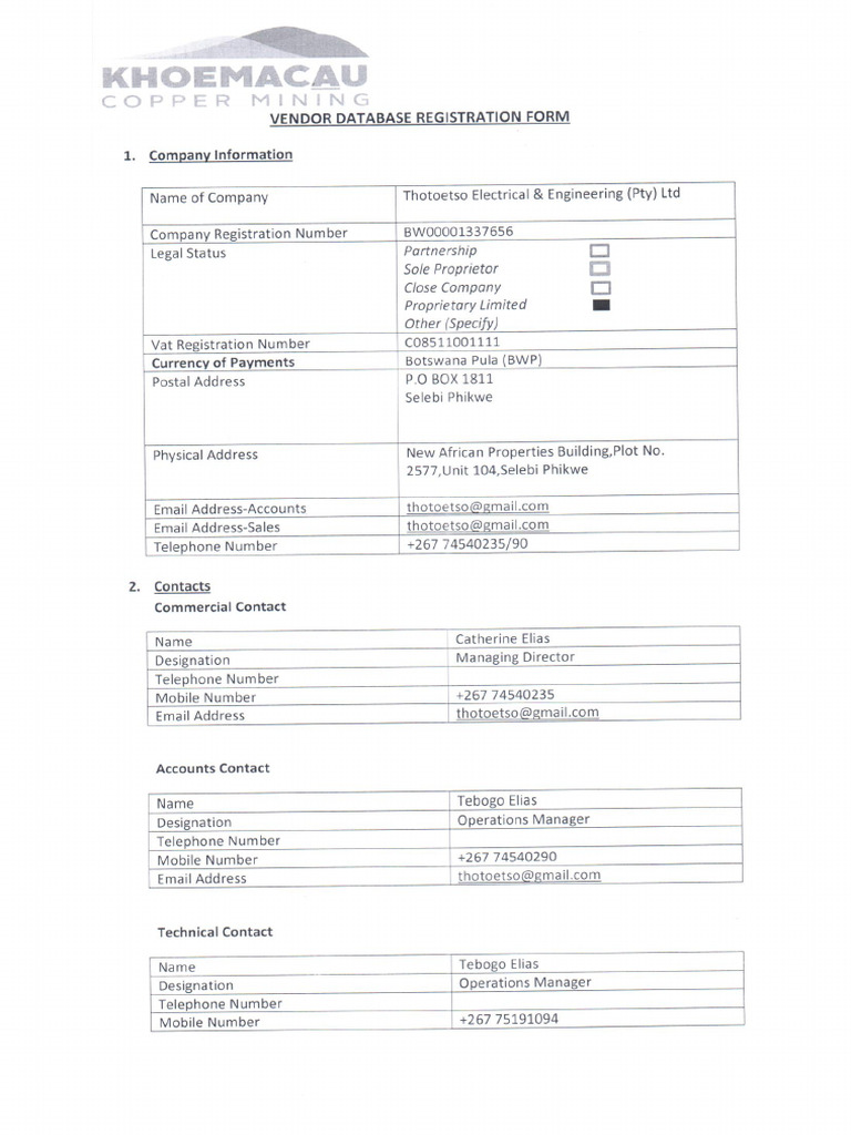 Khoemacau Completed Application | PDF