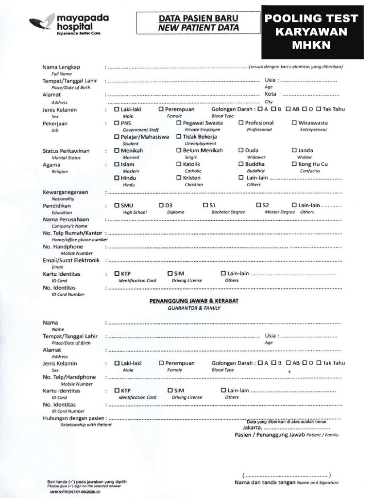 Formulir Swab Pooling Test MHKN | PDF