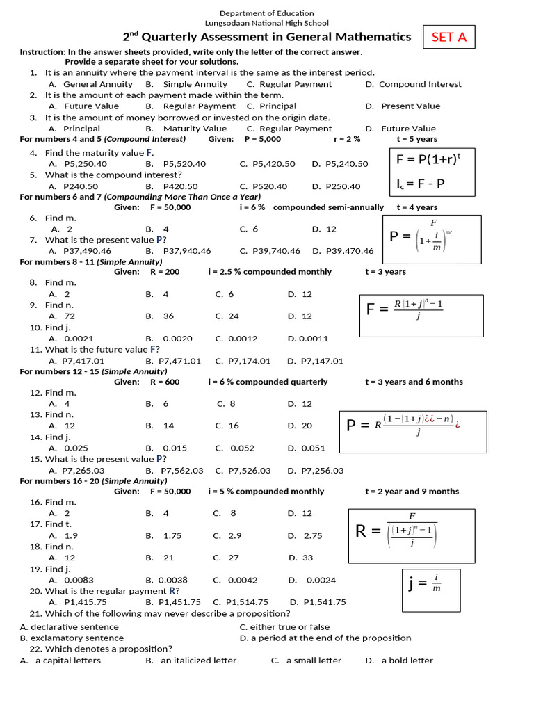 2nd Quarter Exam Genmath | PDF | Proposition | Present Value
