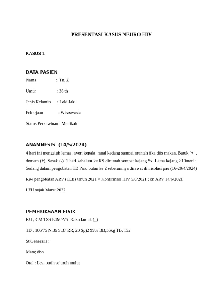 Presentasi Kasus Neuro Hiv | PDF