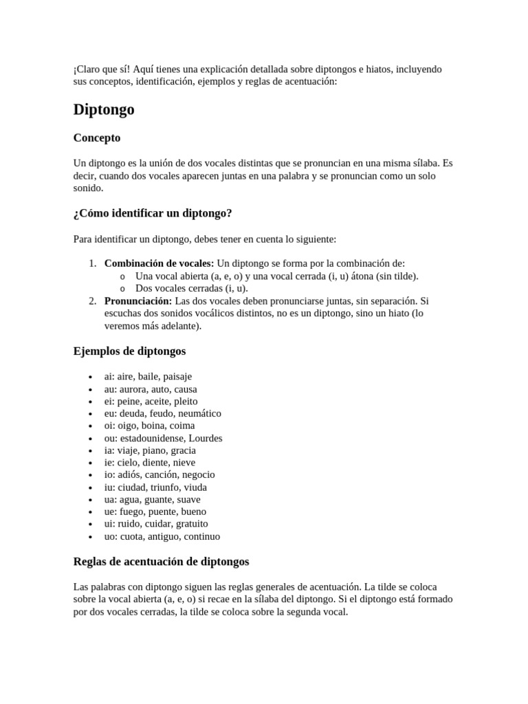 Diptongo y Hiato: Definición y Ejemplos | PDF | Lingüística | Voz humana