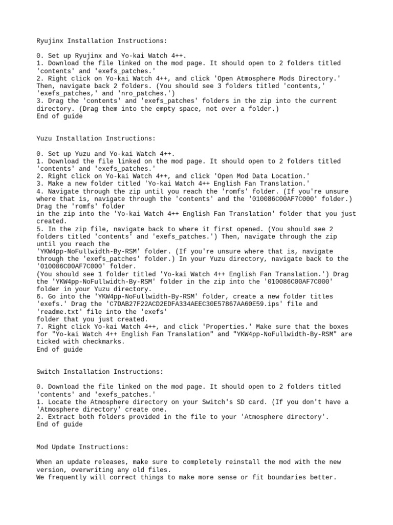 YW4 ++ English Mod READ ME | PDF | Directory (Computing) | Zip (File Format)